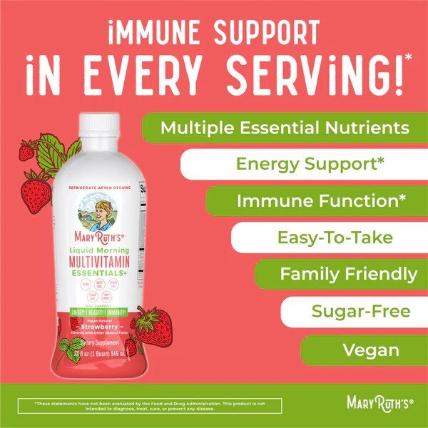 Liquid Morning Multivitamin Essentials+ - Strawberry (32 oz) | MaryRuth ...