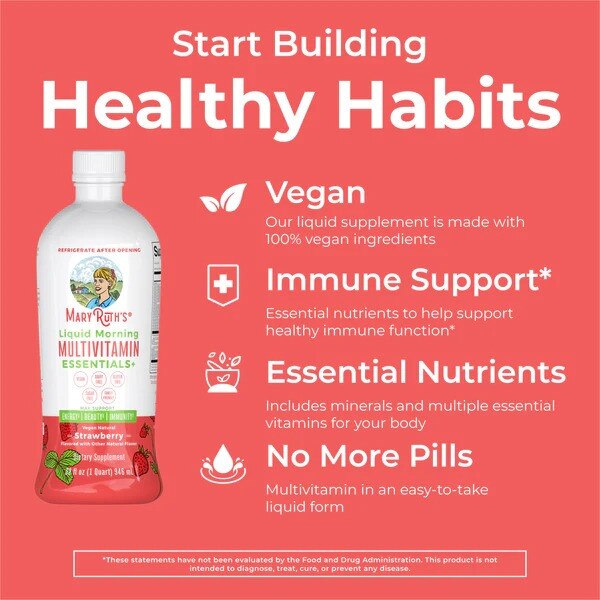 Liquid Morning Multivitamin Essentials+ - Strawberry (32 oz) | MaryRuth ...